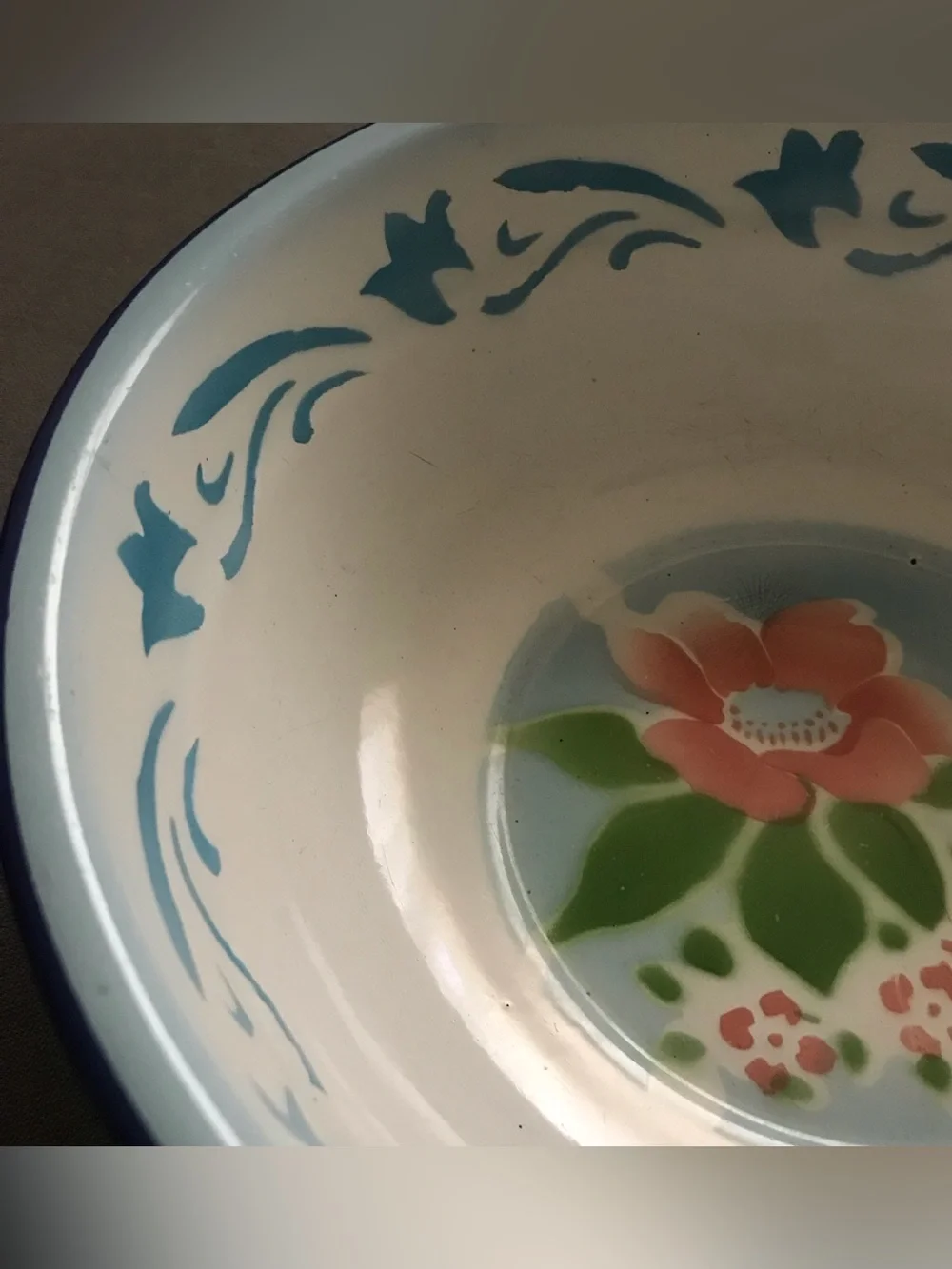 Vintage | Dining | Vintage Yamata Enamelware Bowl With Coral Pink ...
